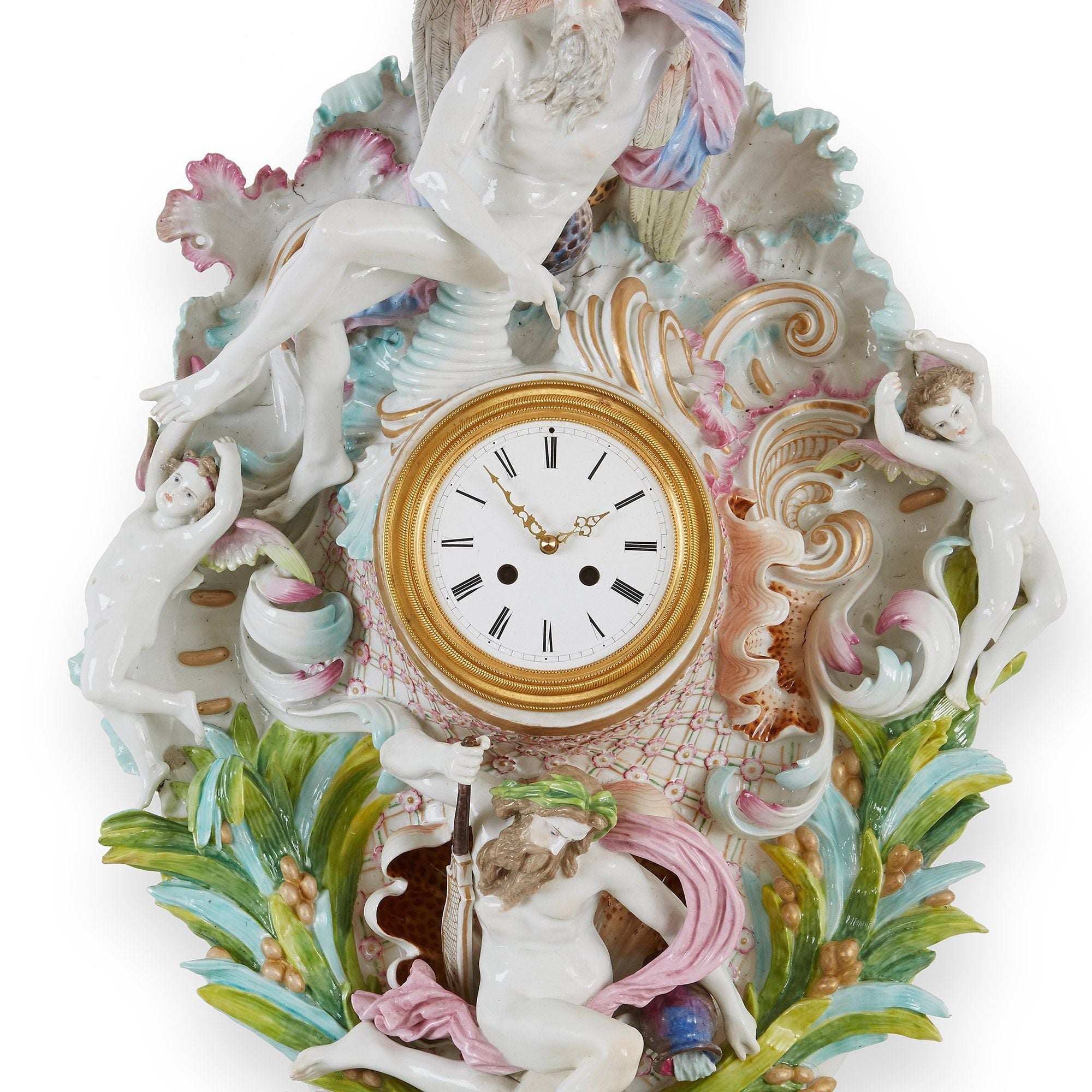 Meissen style porcelain antique mythological cartel clock | Mayfair Gallery
