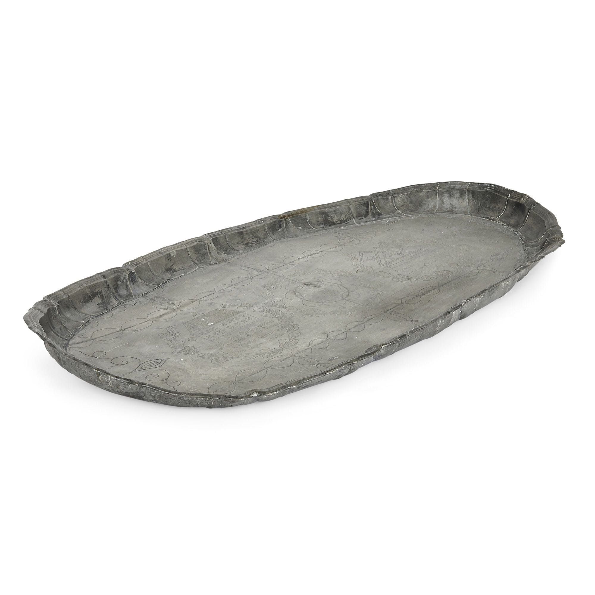 German 18th century engraved pewter tray | Mayfair Gallery