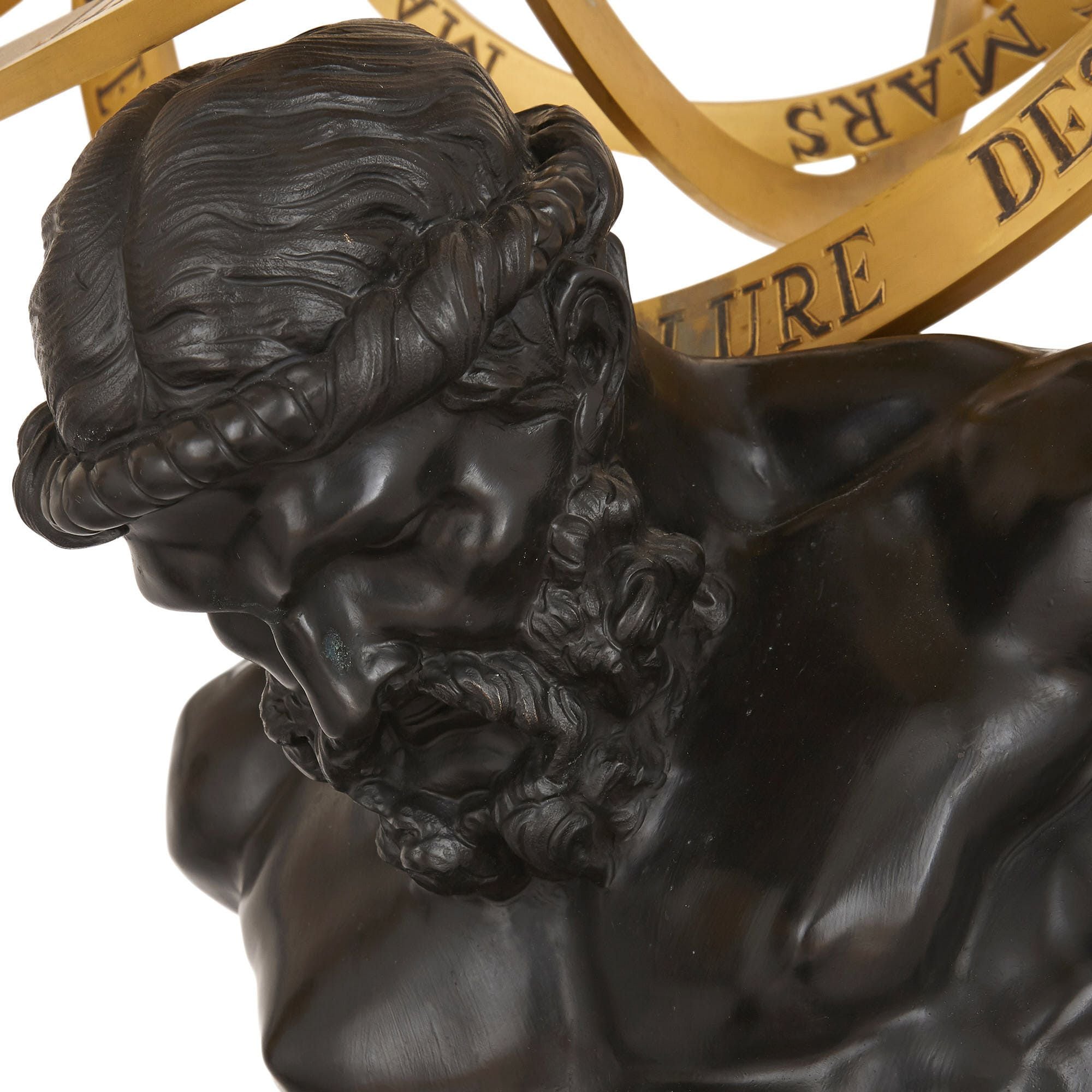 Pair of large bronze Atlas figures on pedestals | Mayfair Gallery