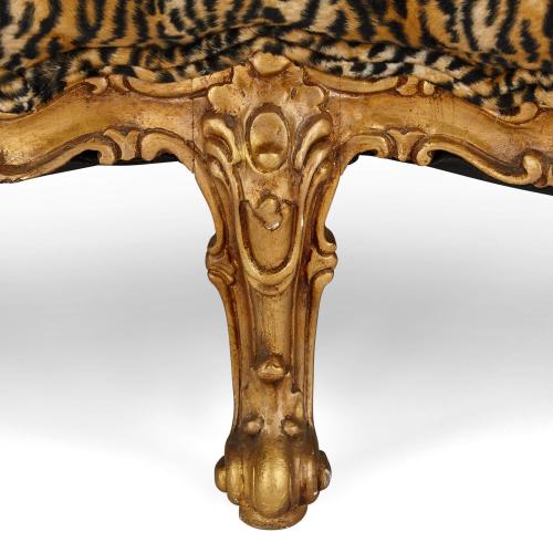 Large French ornate Rococo style antique giltwood sofa | Mayfair Gallery