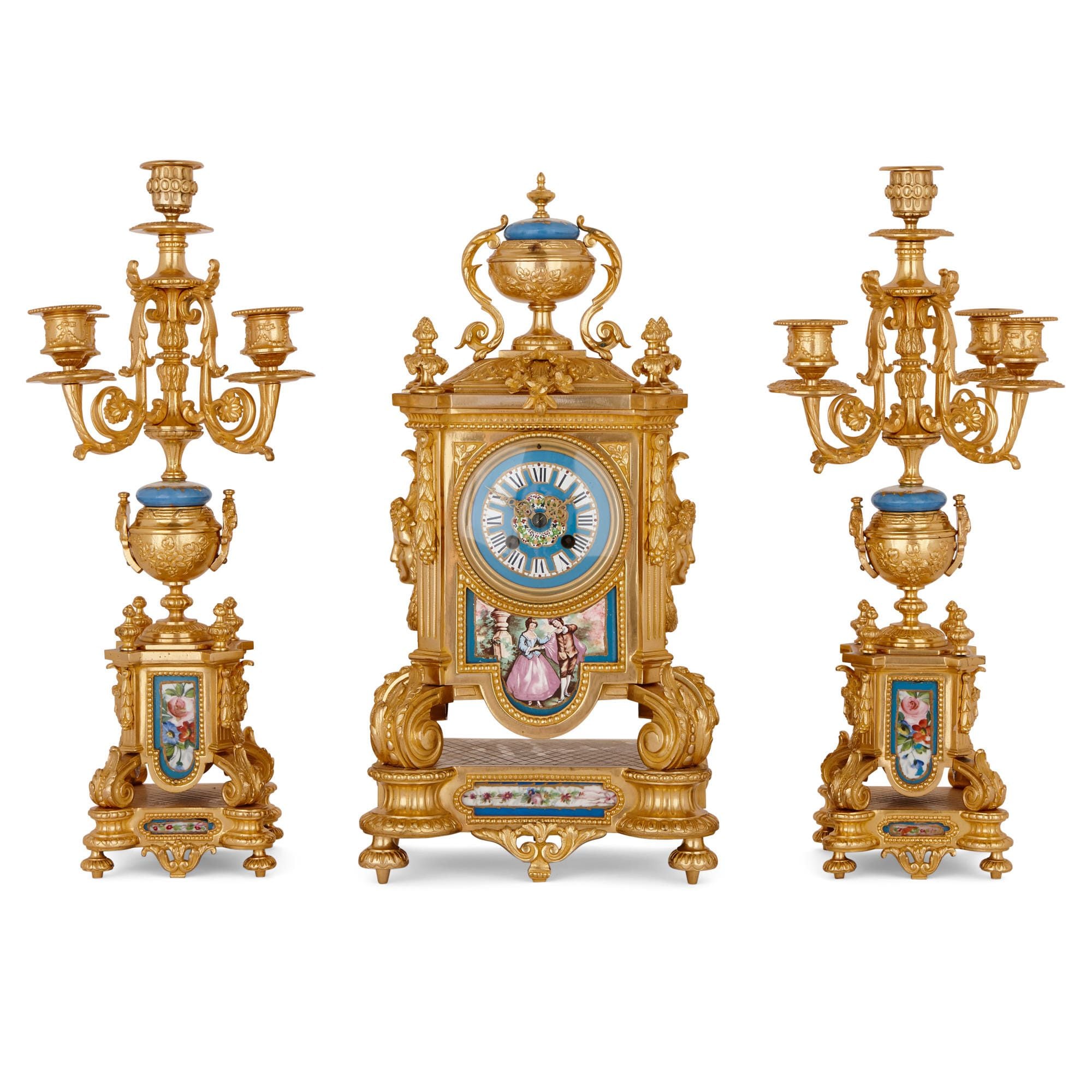 Antique ormolu mounted Sèvres style porcelain clock set | Mayfair Gallery