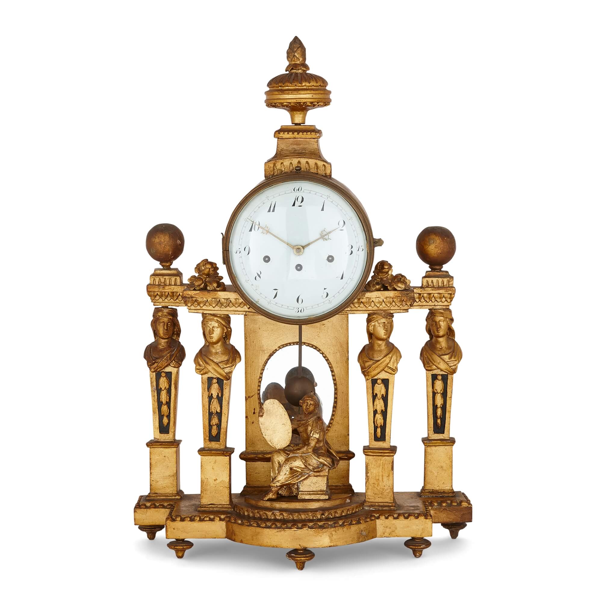 French Neoclassical giltwood antique mantel clock | Mayfair Gallery