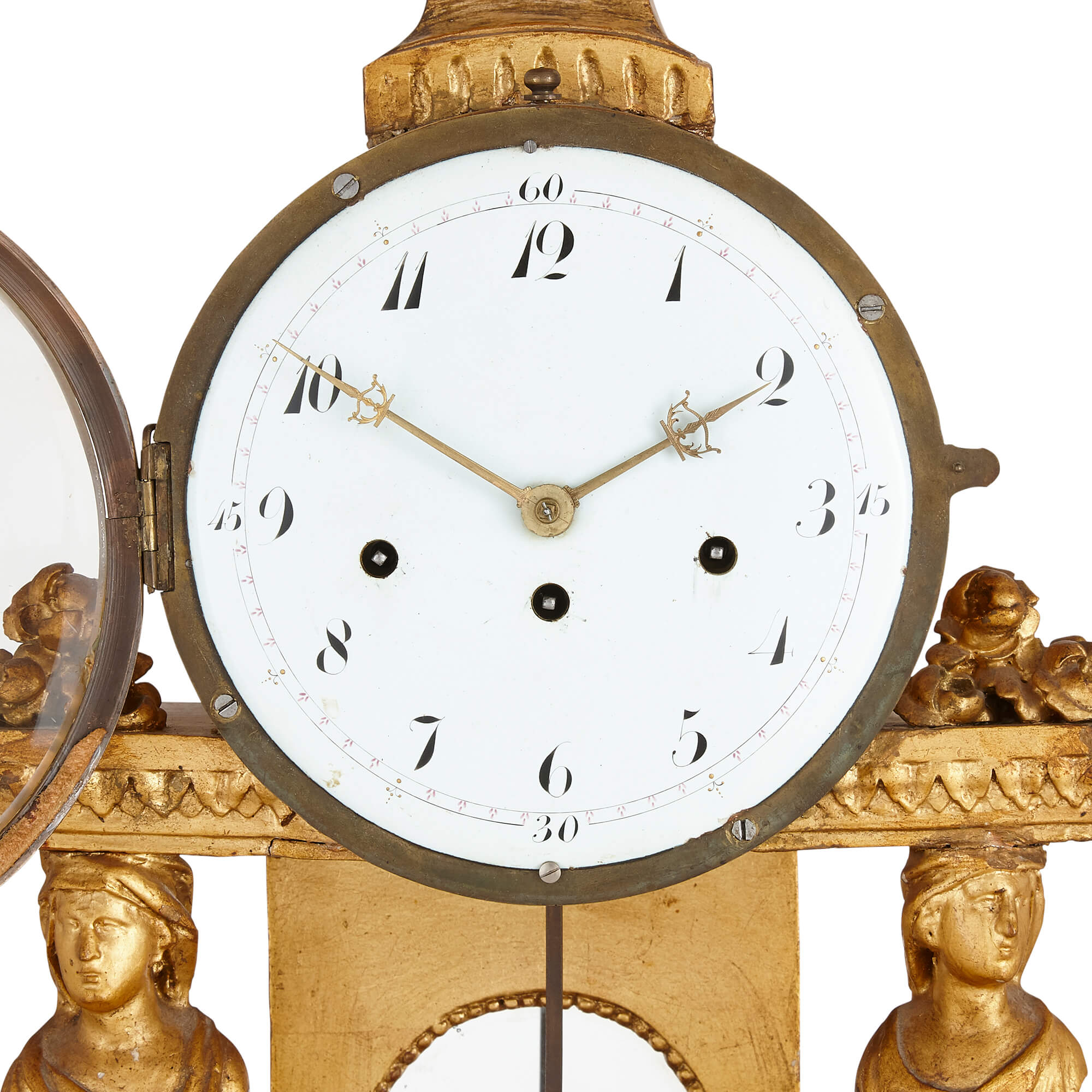 French Neoclassical giltwood antique mantel clock | Mayfair Gallery