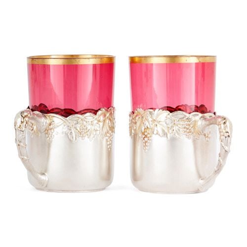 Set of six silver, coloured and parcel gilt glass cups | Mayfair Gallery