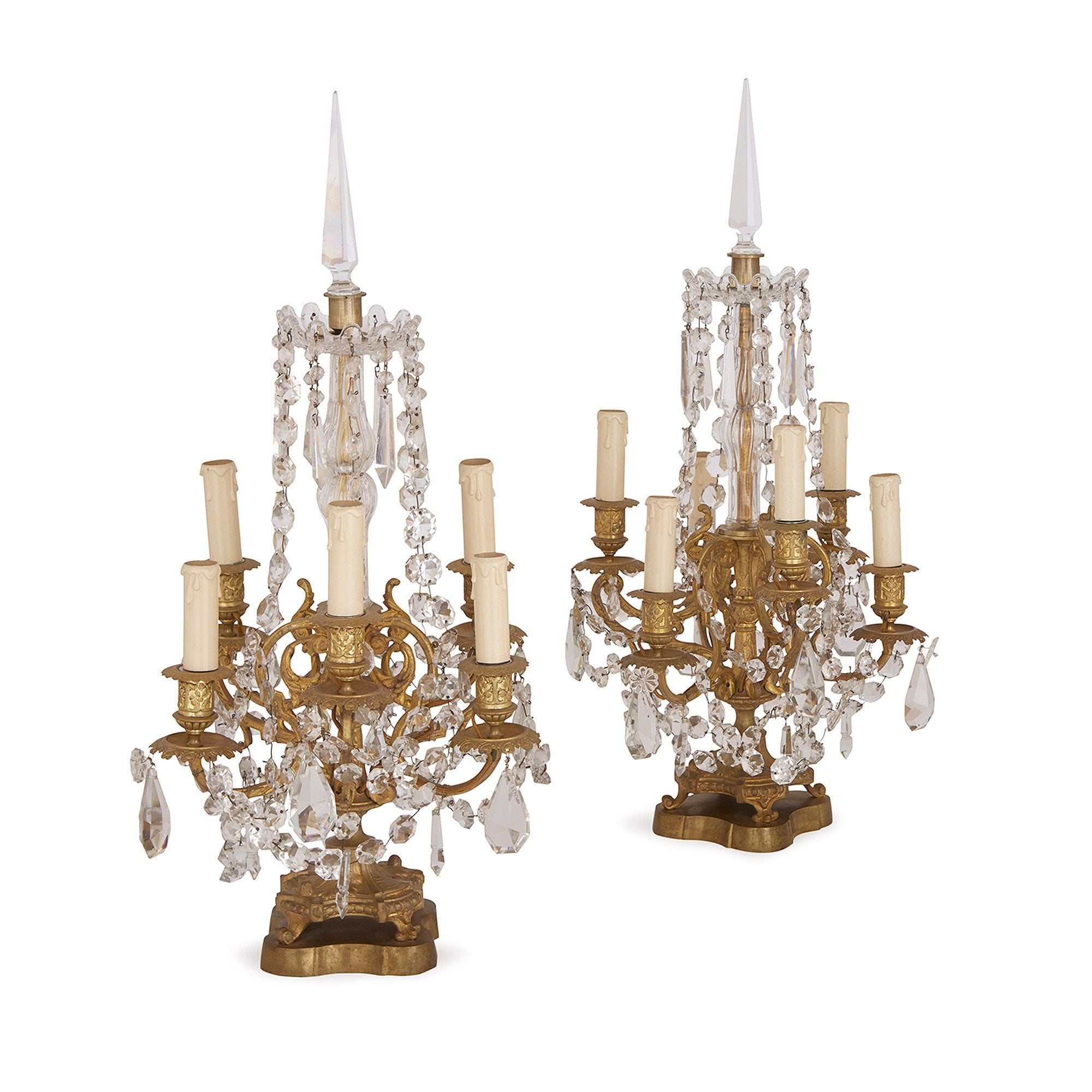 Pair of French antique ormolu and cut glass candelabra | Mayfair Gallery