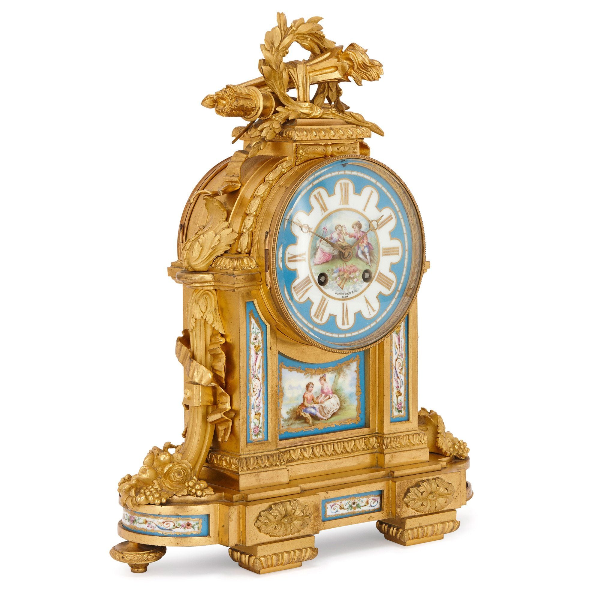 Neoclassical style ormolu and Sevres style porcelain mantel clock ...