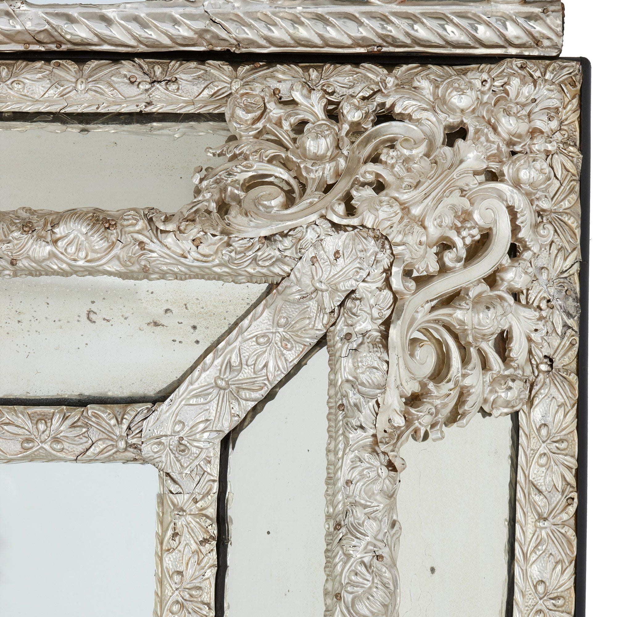 Large antique French silvered rectangular mirror | Mayfair Gallery