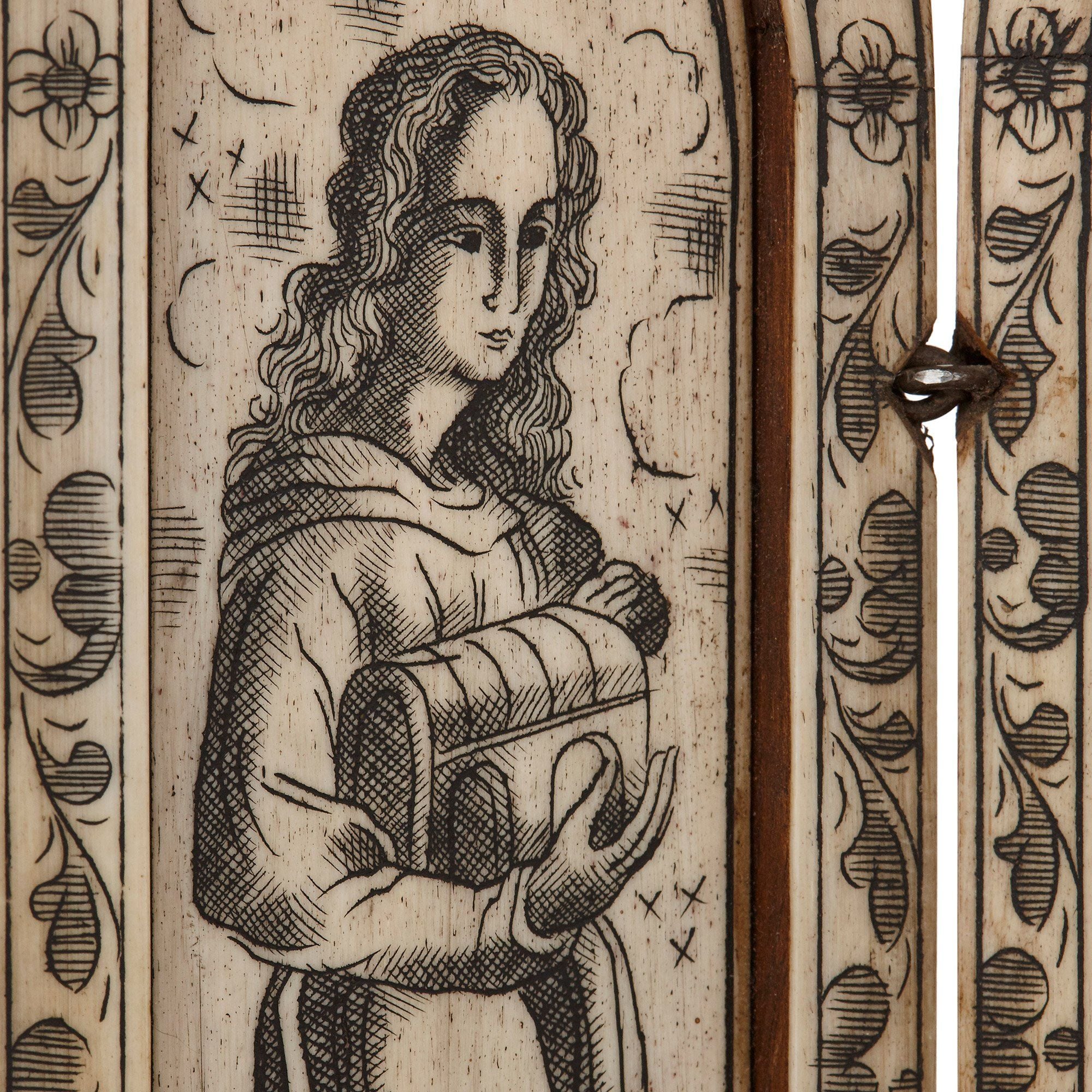 19th Century engraved bone triptych of the Madonna | Mayfair Gallery