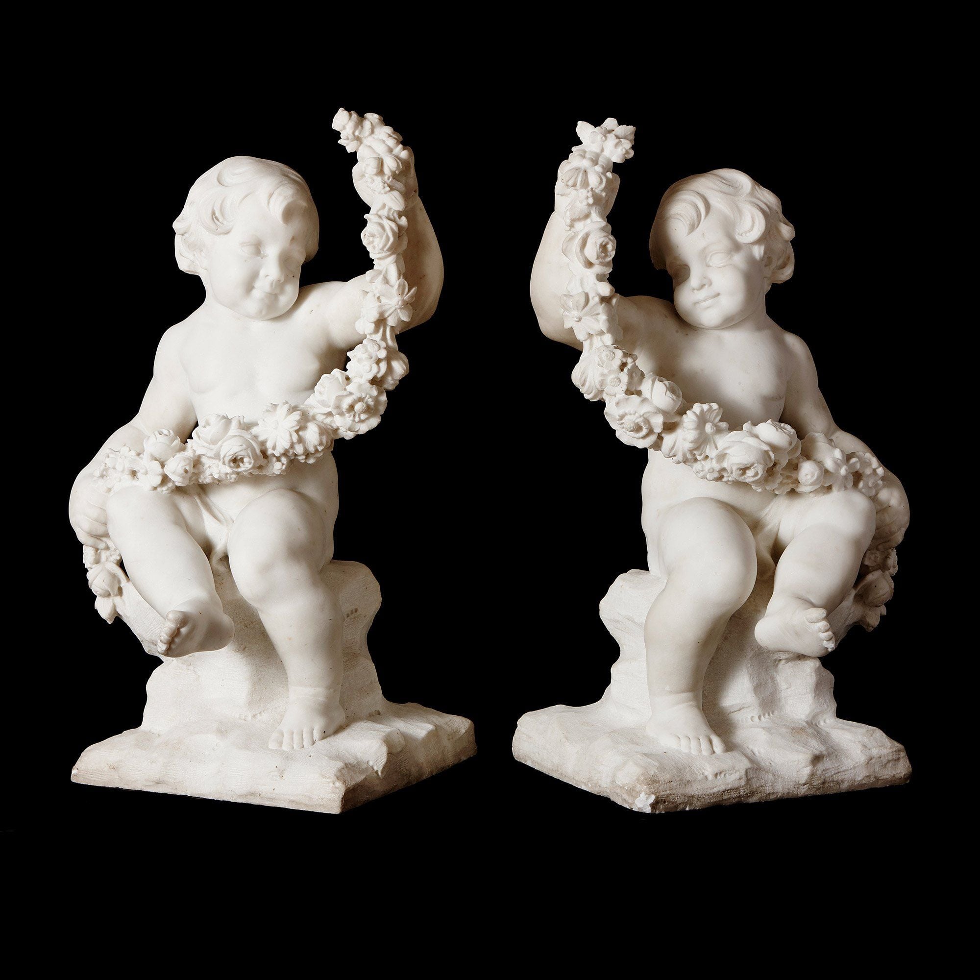 Pair of antique French Louis XVI style white marble cherubs | Mayfair ...