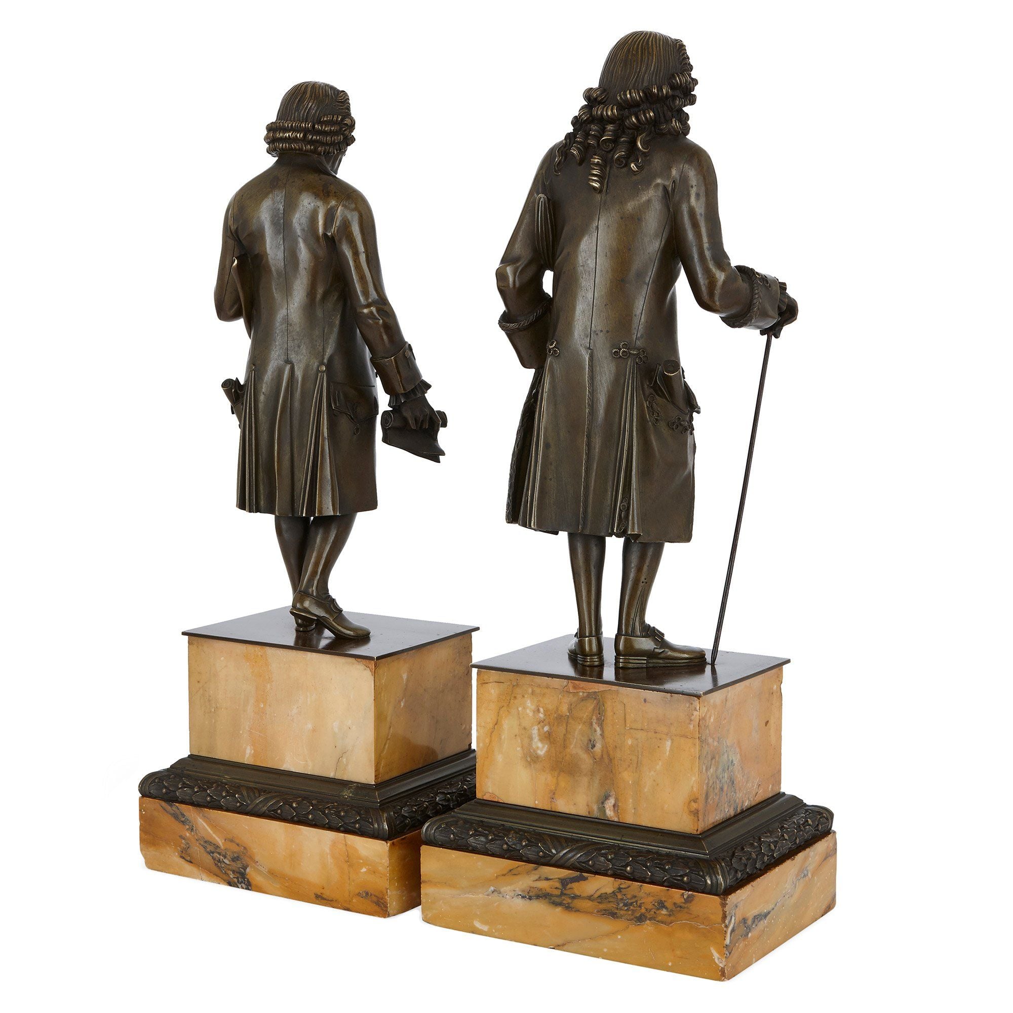 Pair of antique bronze sculptures of Rousseau and Voltaire | Mayfair ...