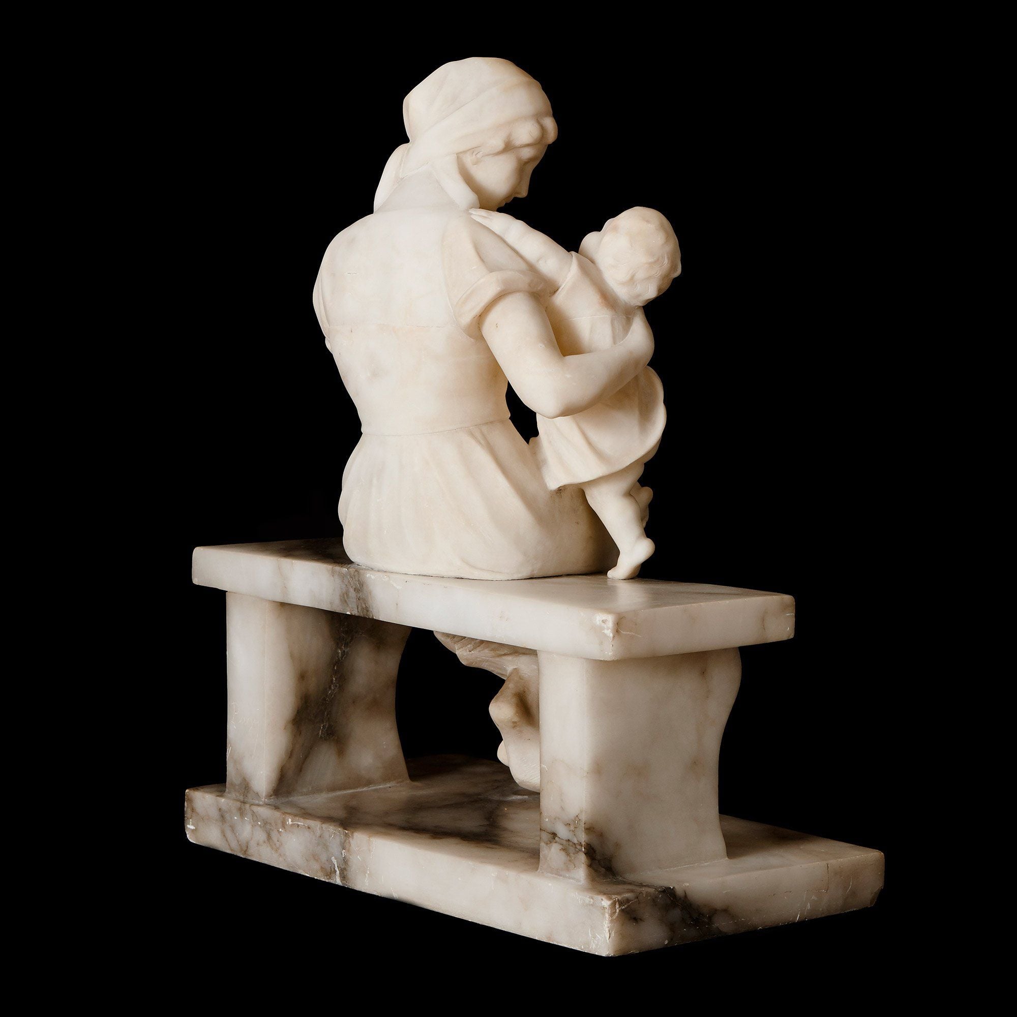 Italian alabaster sculpture of a woman and child by Pugi | Mayfair Gallery