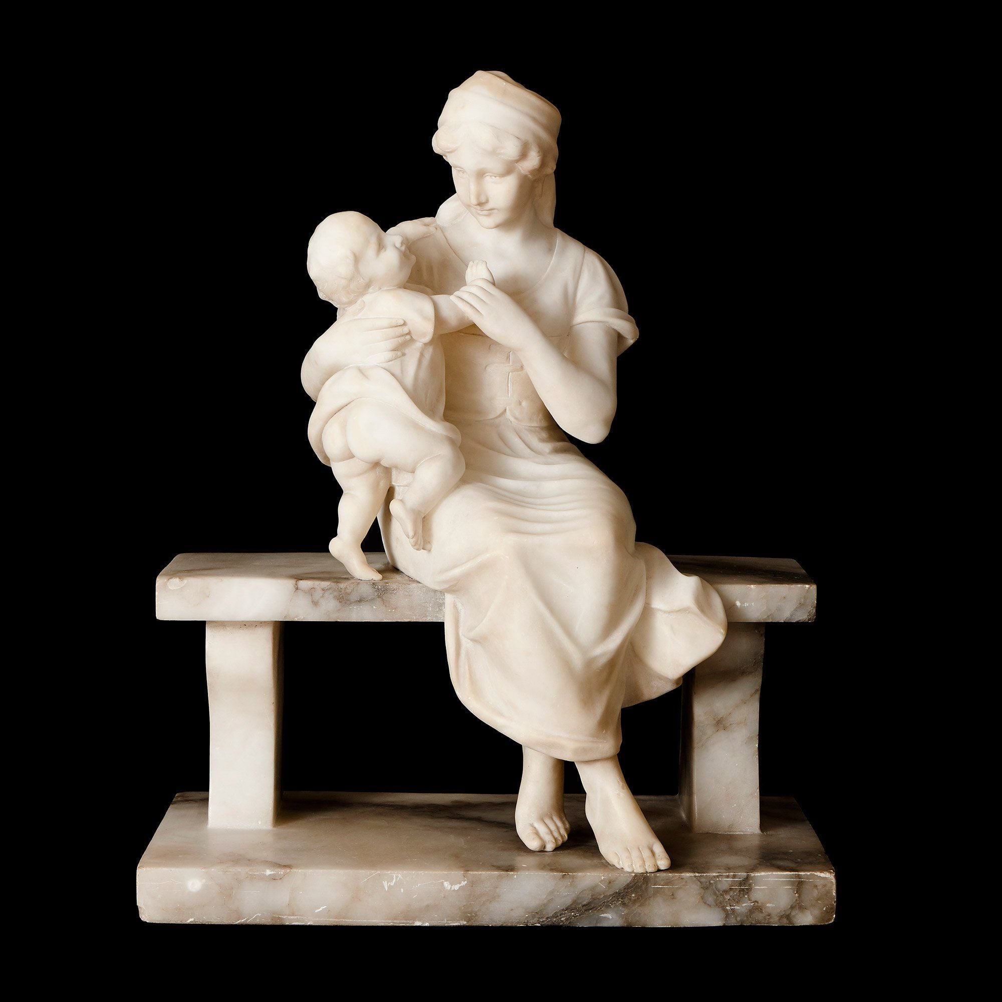 Italian alabaster sculpture of a woman and child by Pugi | Mayfair Gallery