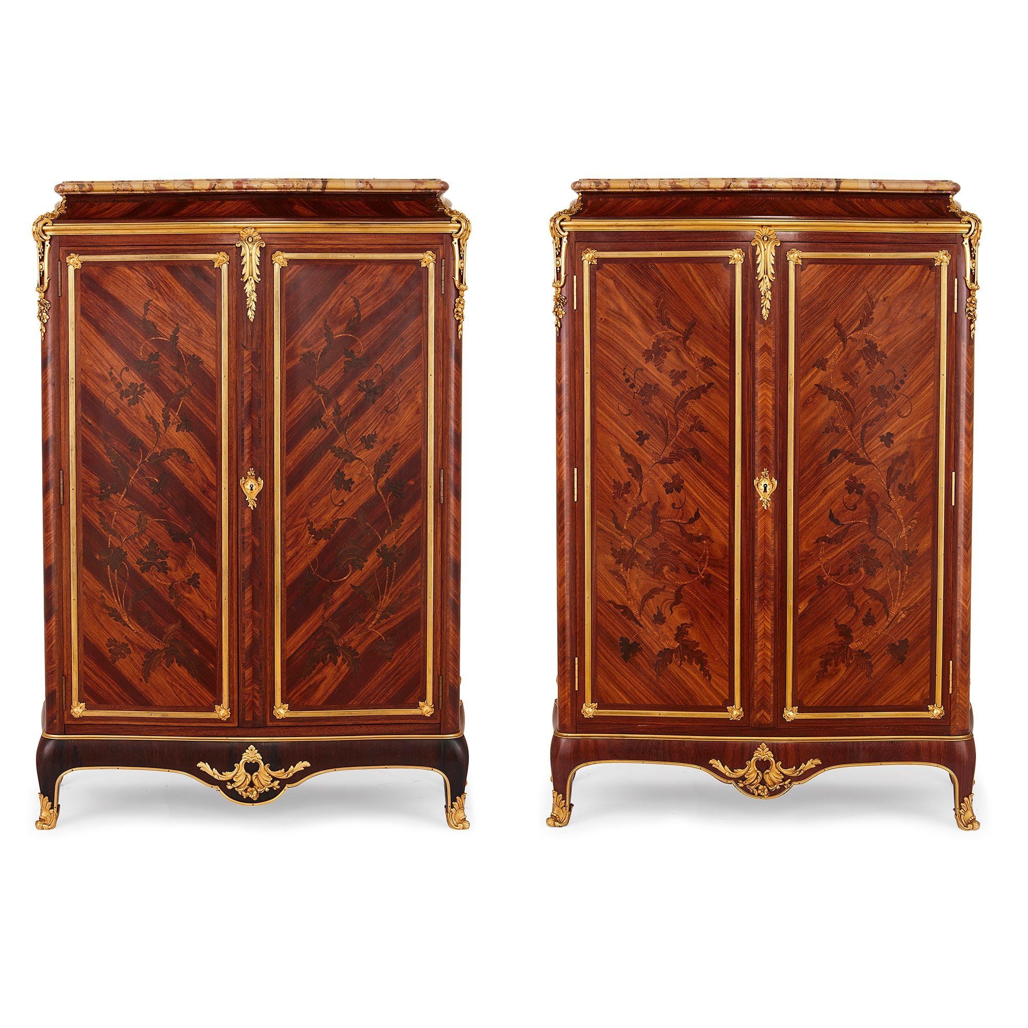 Pair of antique French Rococo style marquetry and ormolu cabinets ...