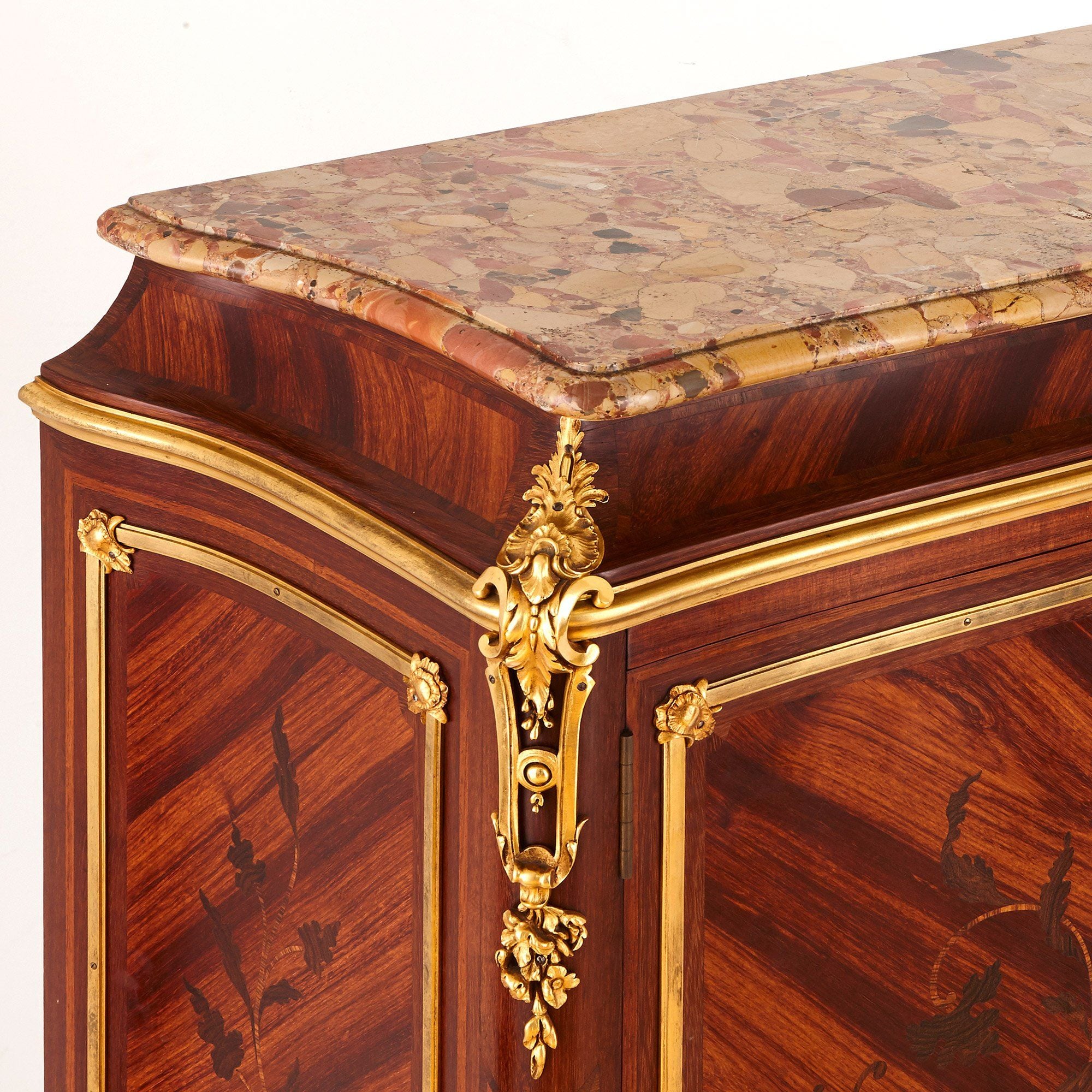 Pair of antique French Rococo style marquetry and ormolu cabinets ...