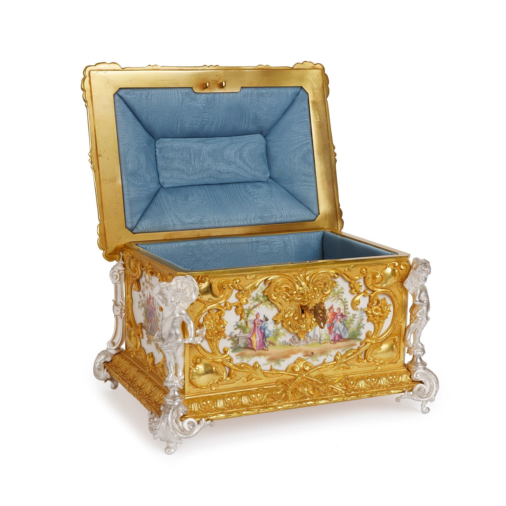 Silvered and gilt bronze KPM porcelain antique casket | Mayfair Gallery