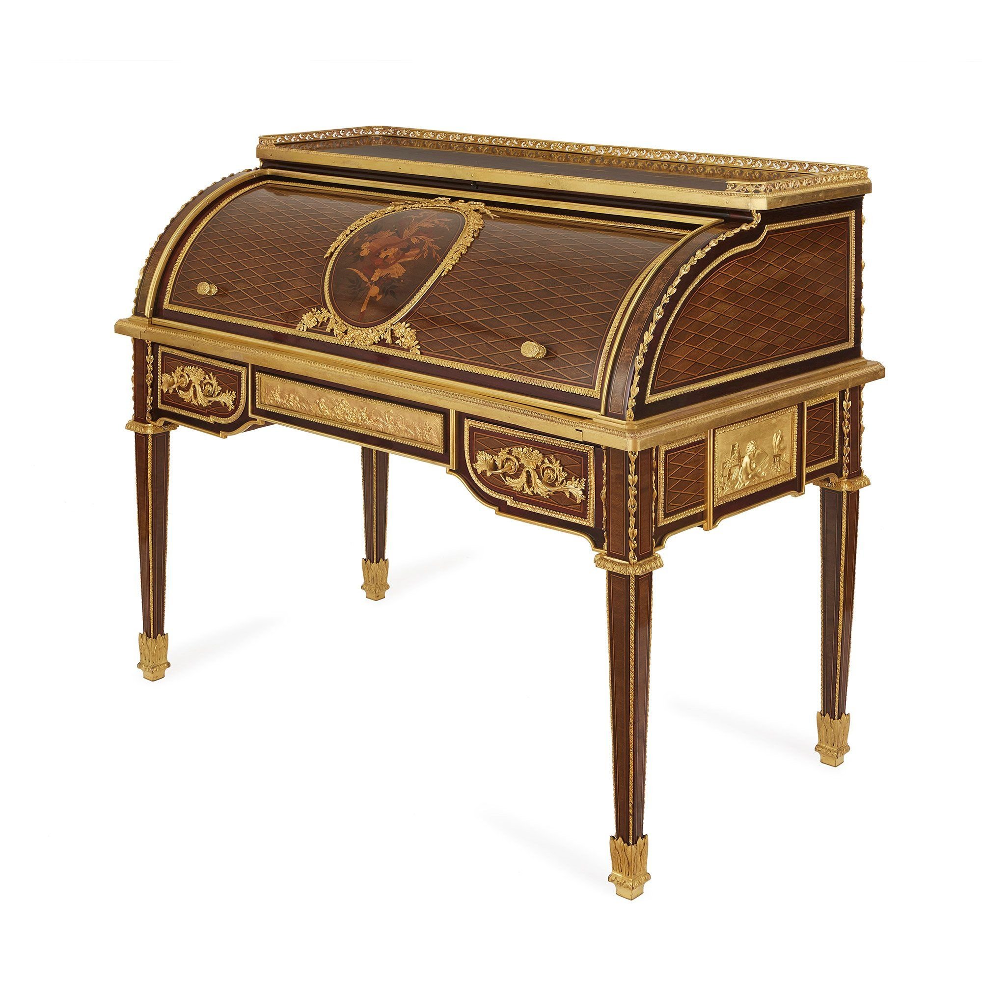 Ormolu mounted marquetry roll top desk attributed to Bernard Mayfair Gallery