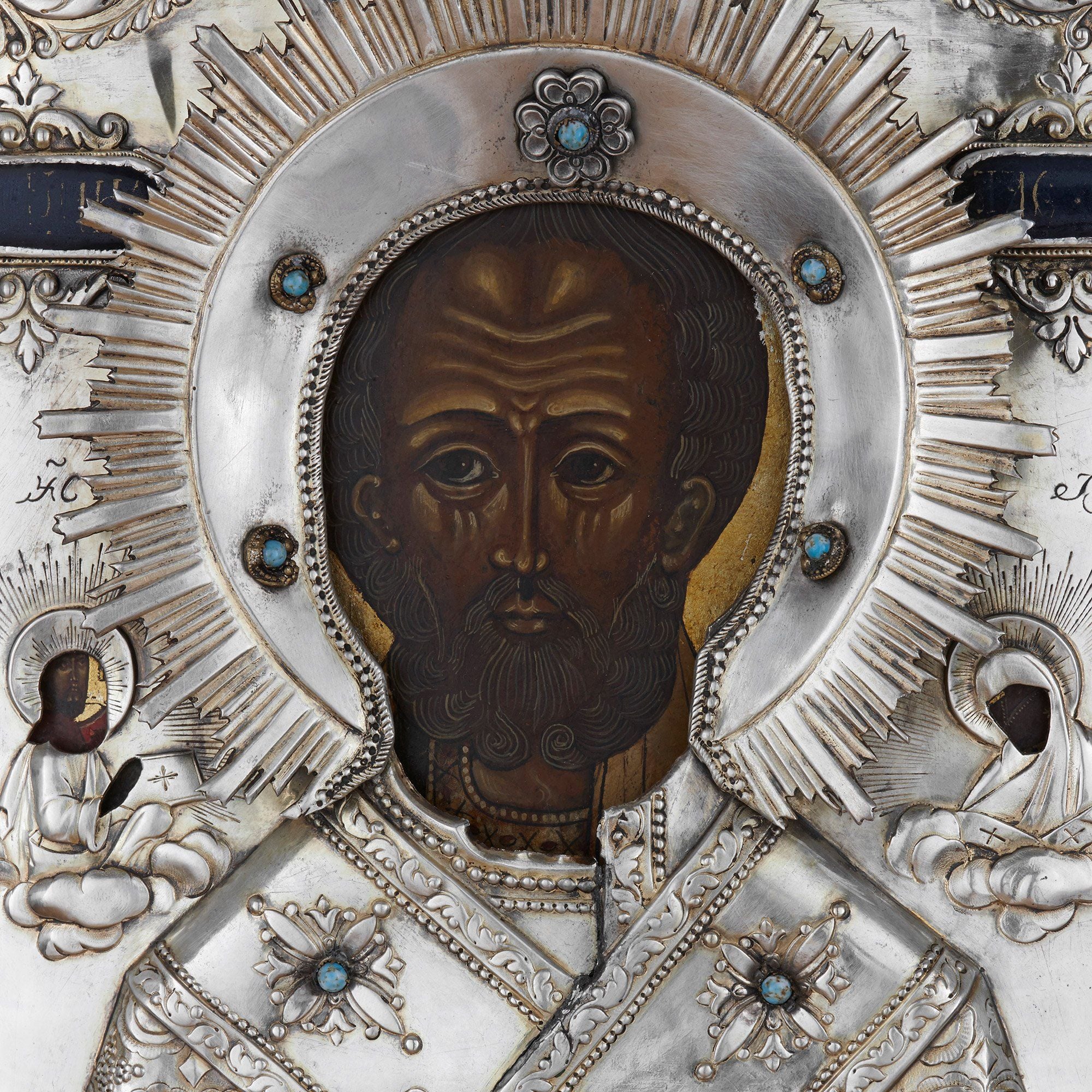 Jewelled, parcel gilt and silver Russian icon of St. Nicholas | Mayfair ...
