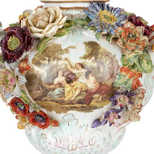 Pair of German Rococo style Dresden porcelain vases | Mayfair Gallery