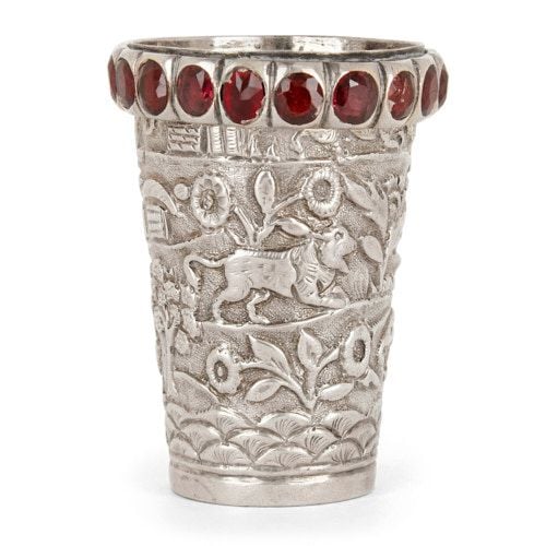 Indian jewelled and repoussé silver cup | Mayfair Gallery