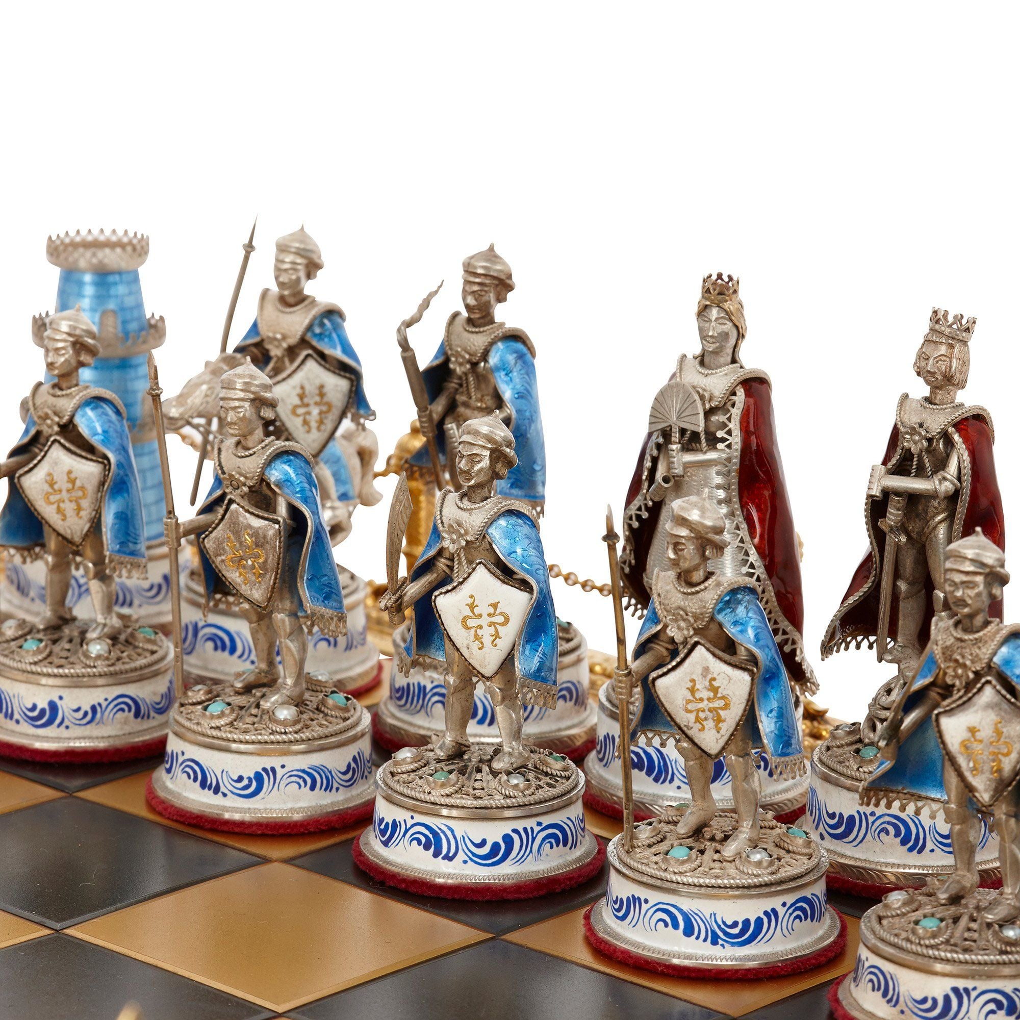 Precious stone, silver, gilt and enamel antique chess set | Mayfair Gallery