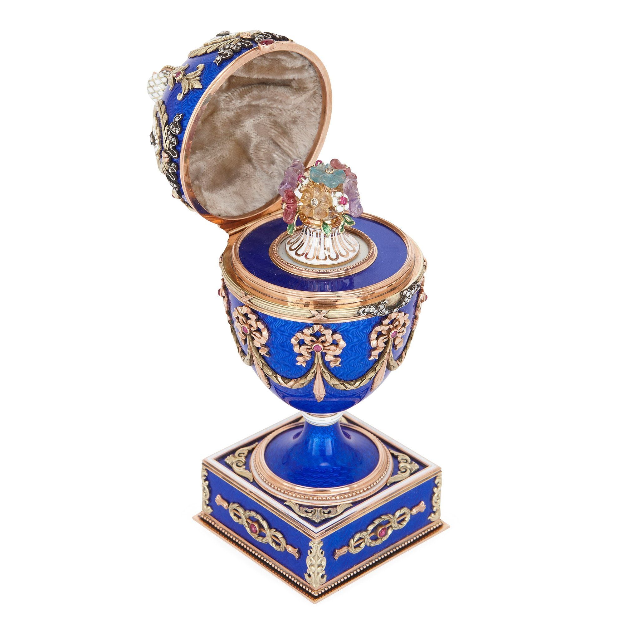 Gold, diamond and gemstone mounted Faberge style enamel egg | Mayfair ...