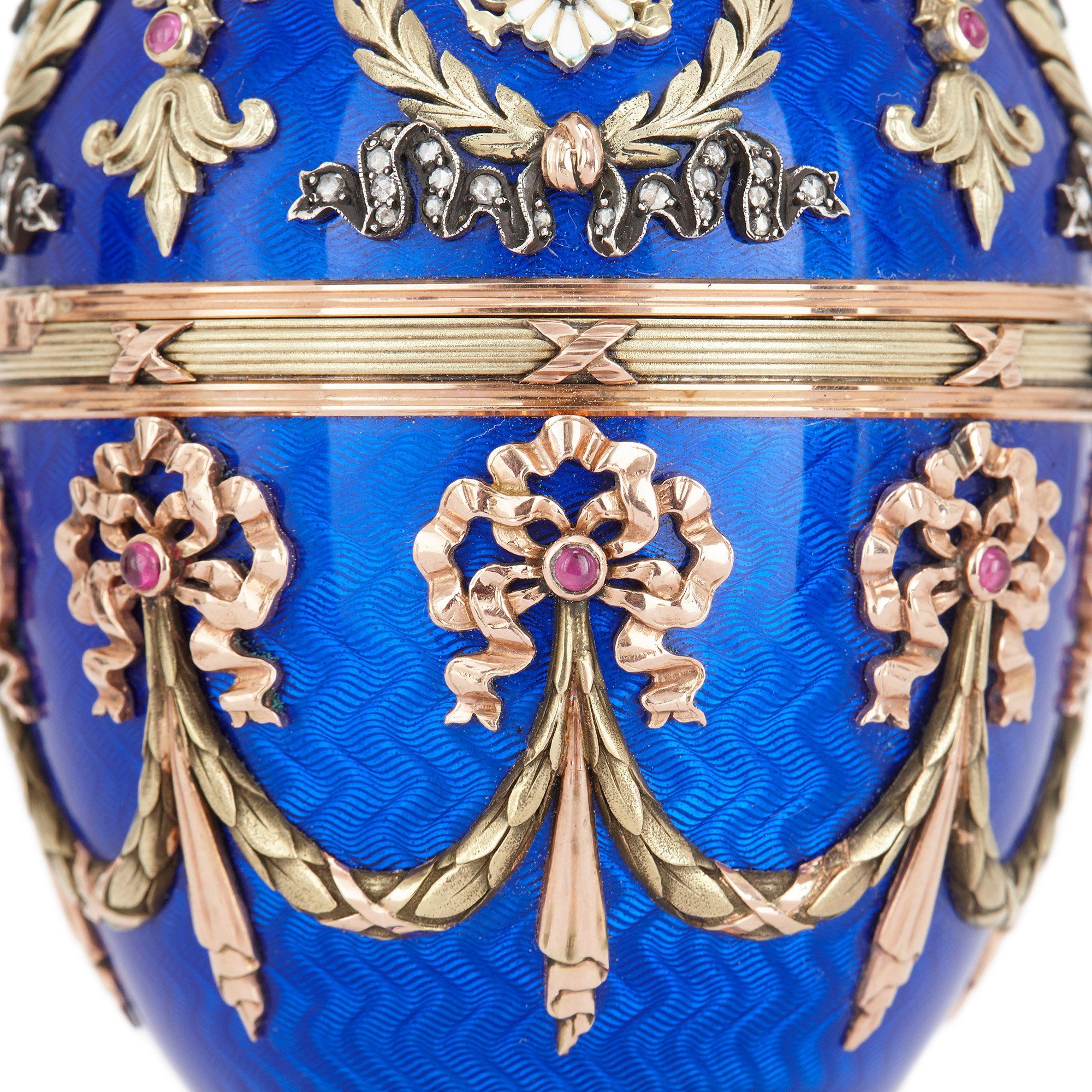 Gold, diamond and gemstone mounted Faberge style enamel egg | Mayfair ...