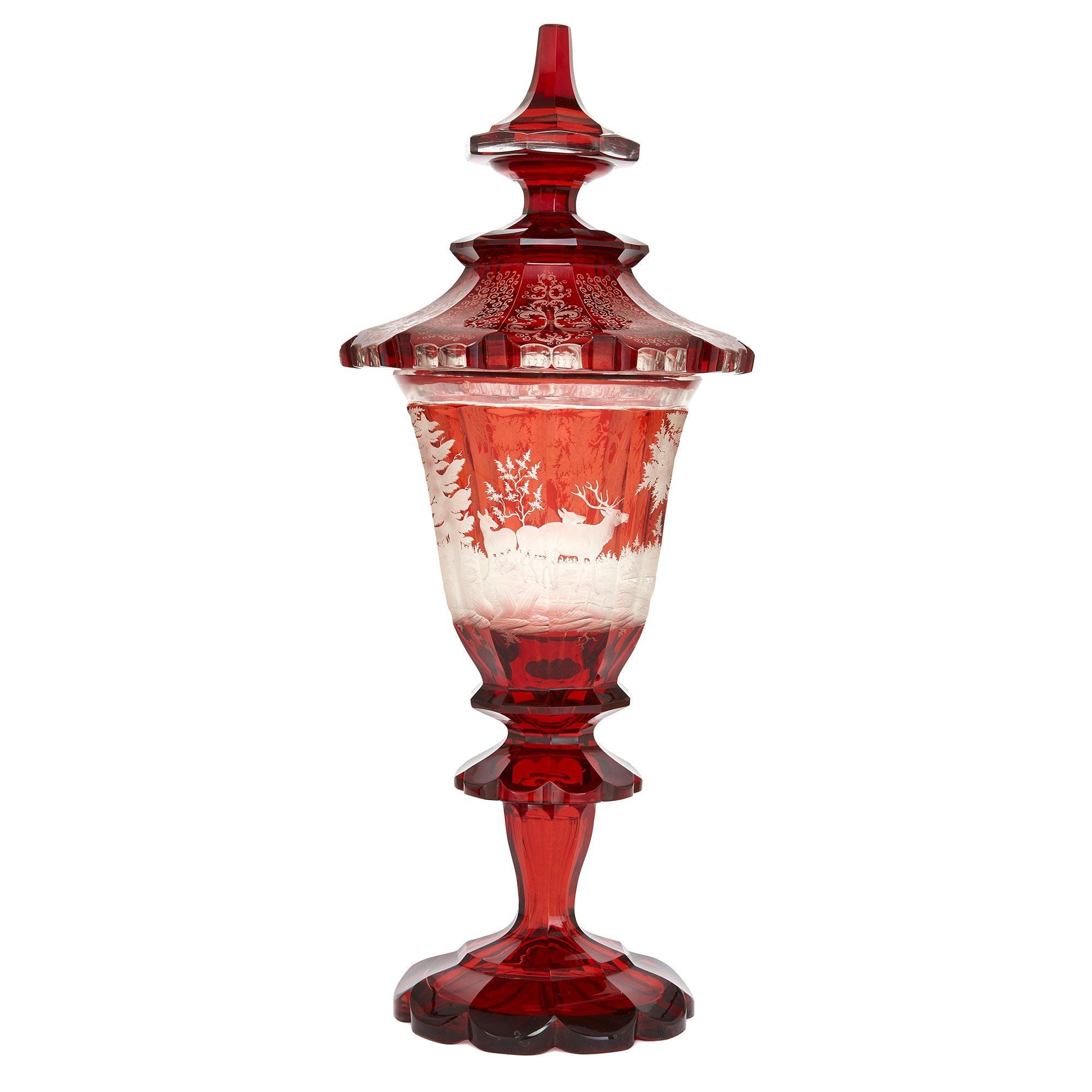 Large 19th Century engraved Bohemian ruby glass goblet | Mayfair Gallery