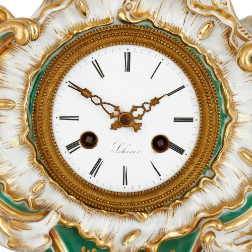 Rococo style porcelain mantel clock by Jacob Petit | Mayfair Gallery