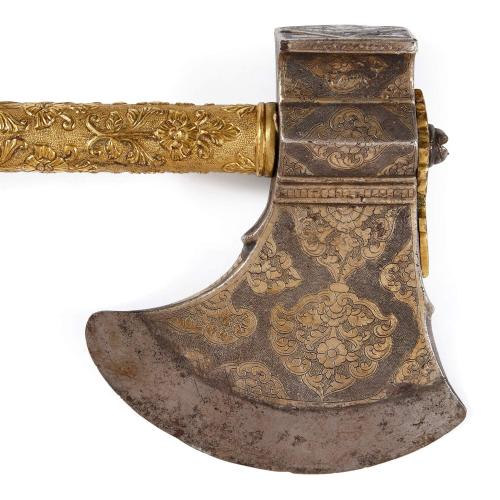 A 19th century gilt saddle axe or Tabarzin from Bikaner, India ...