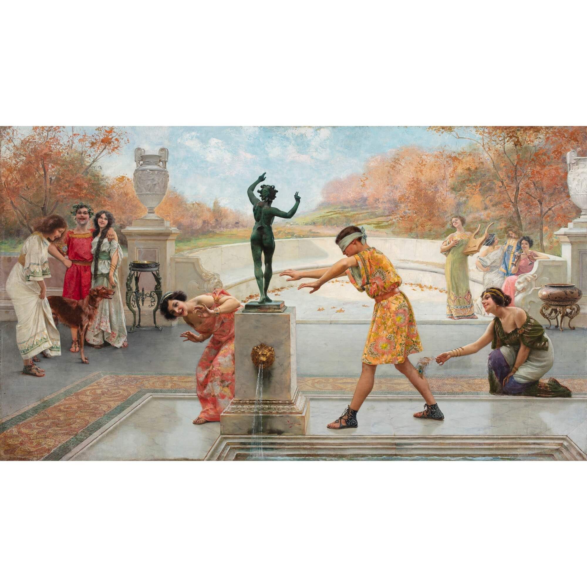 'Blind man's buff', Italian oil painting by Vasarri | Mayfair Gallery