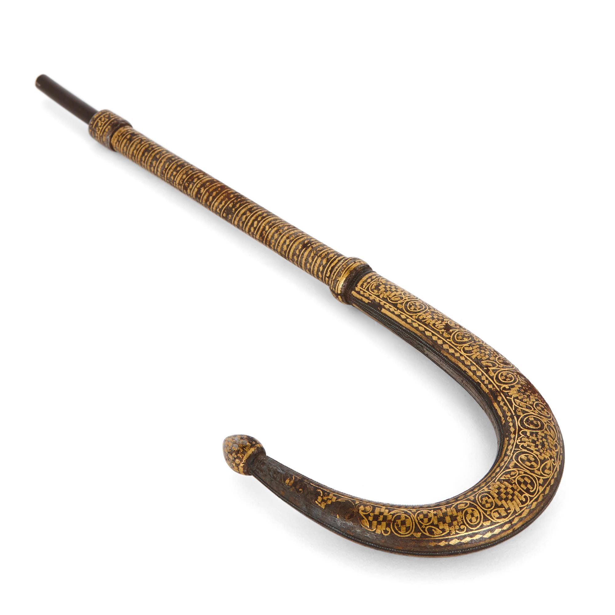Damascened gold inlaid iron handle | Mayfair Gallery
