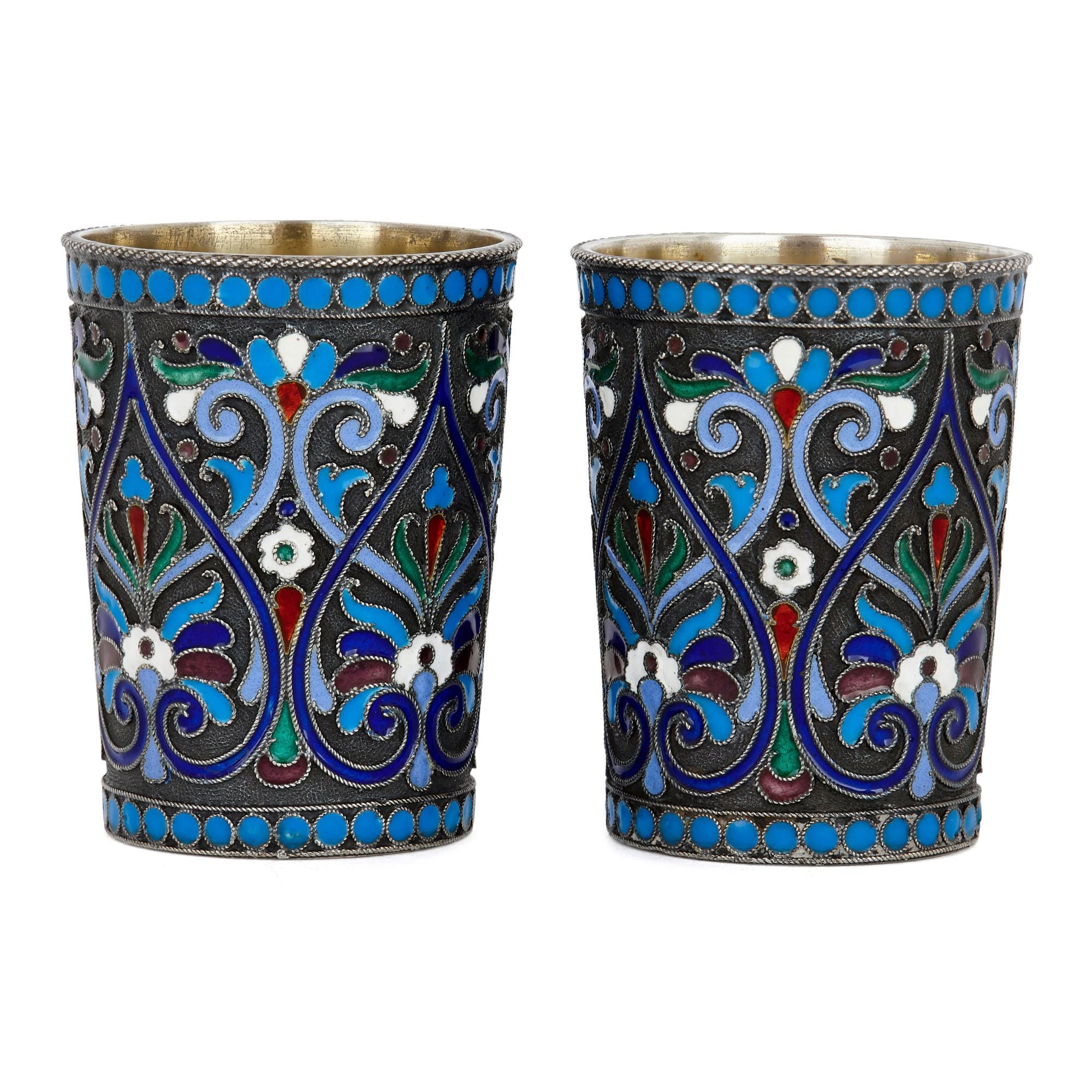 Pair of antique Russian silver and cloisonné enamel beakers | Mayfair ...