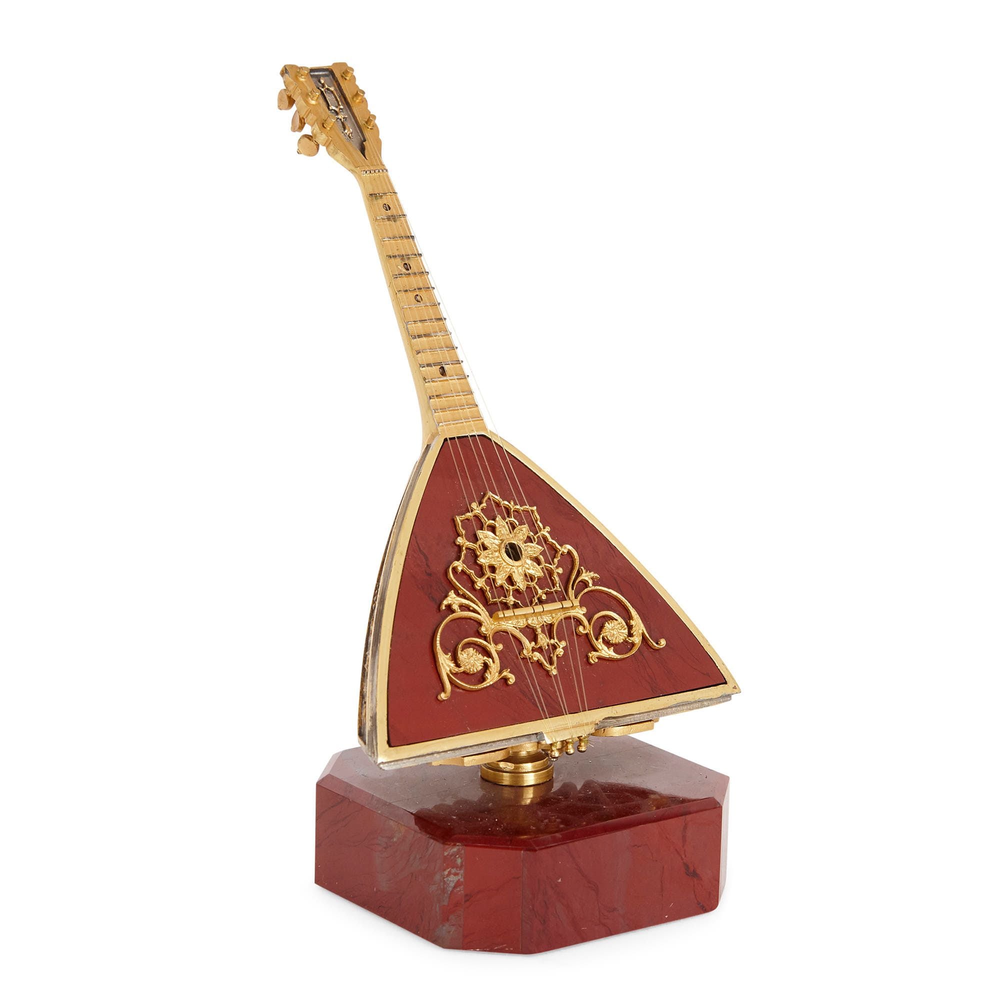 Set of semi-precious stone and silver-gilt miniature instruments ...