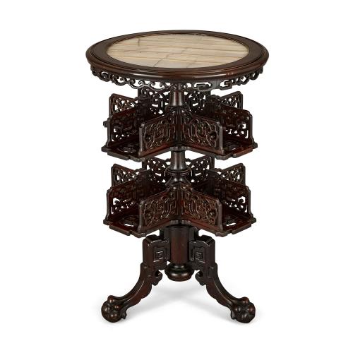 Two carved hardwood and specimen stone Chinese tables | Mayfair Gallery