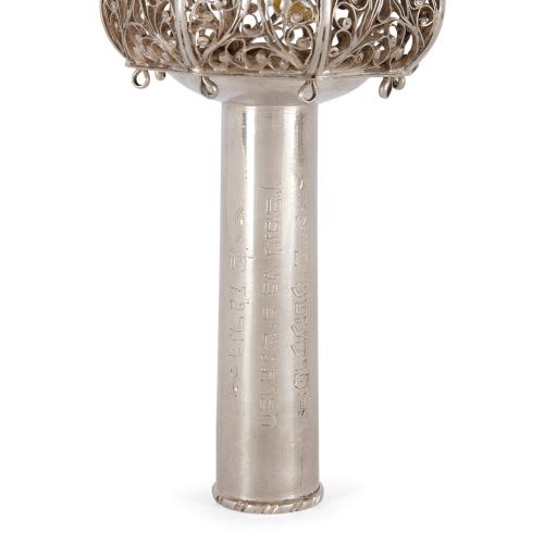 Pair of antique English silver Judaica Torah finials or Rimonim ...