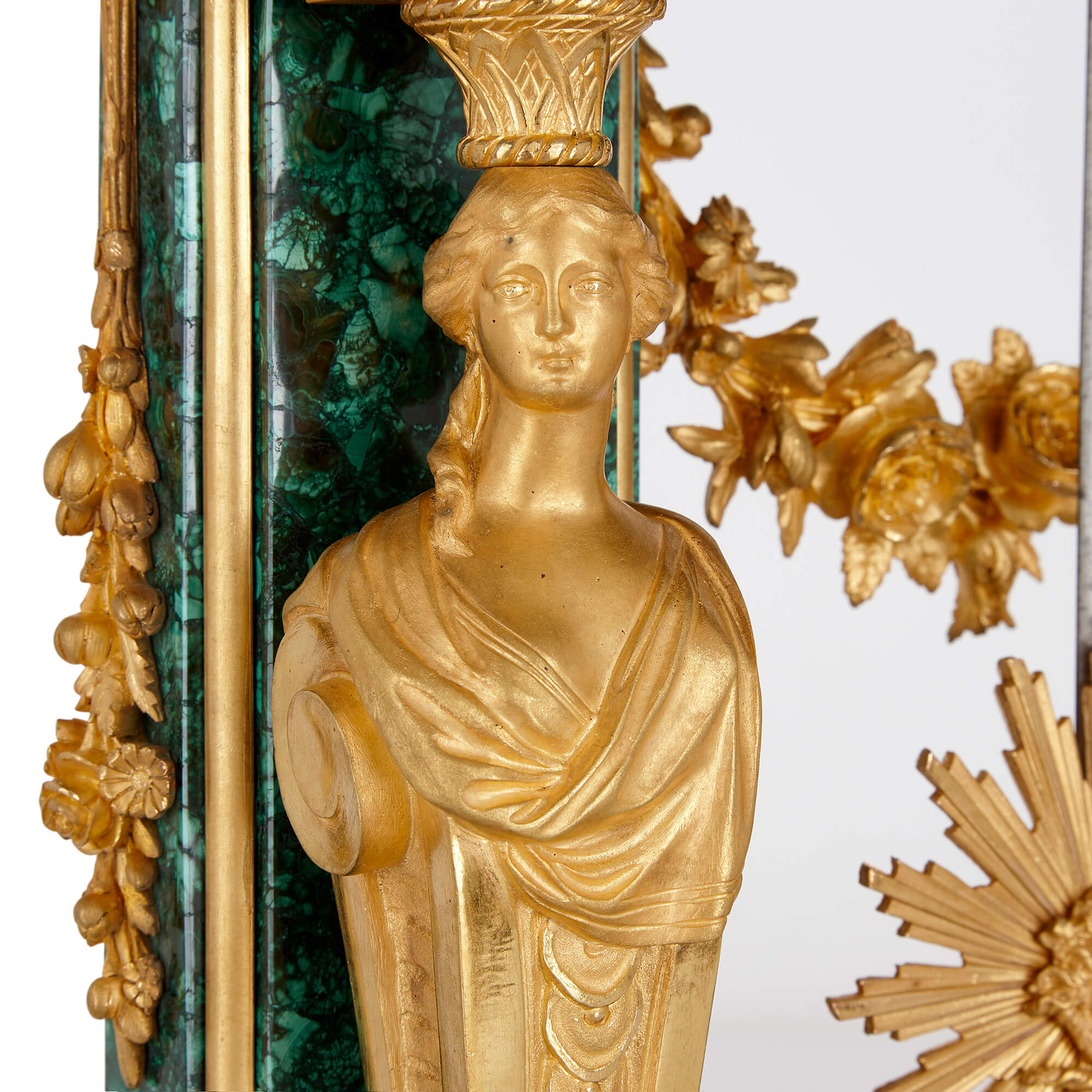 Large and rare ormolu mounted malachite mantel clock by Manière ...