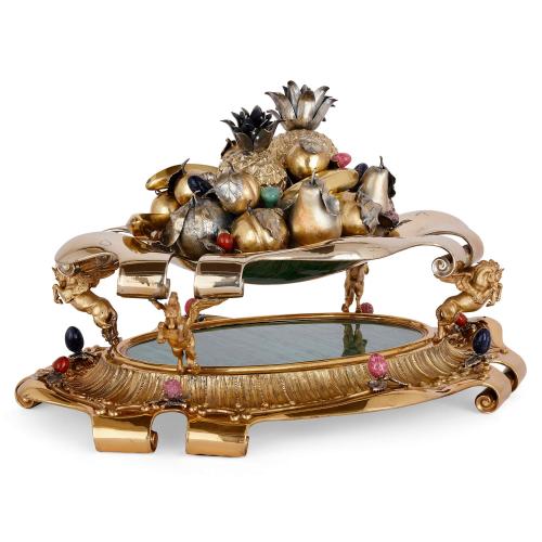 Large Italian silver, silver-gilt, and precious stone centrepiece ...