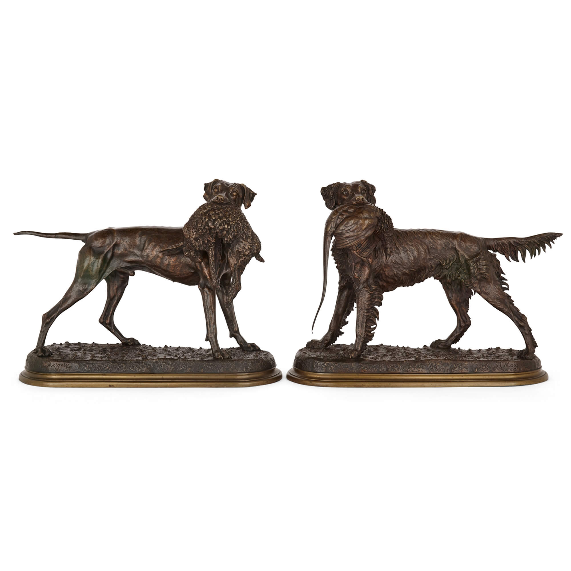 Pair of large patinated bronze models of dogs by Moigniez | Mayfair Gallery