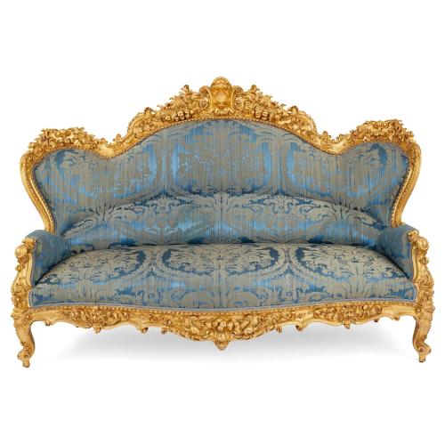 Large, very fine French Rococo revival style carved giltwood sofa ...