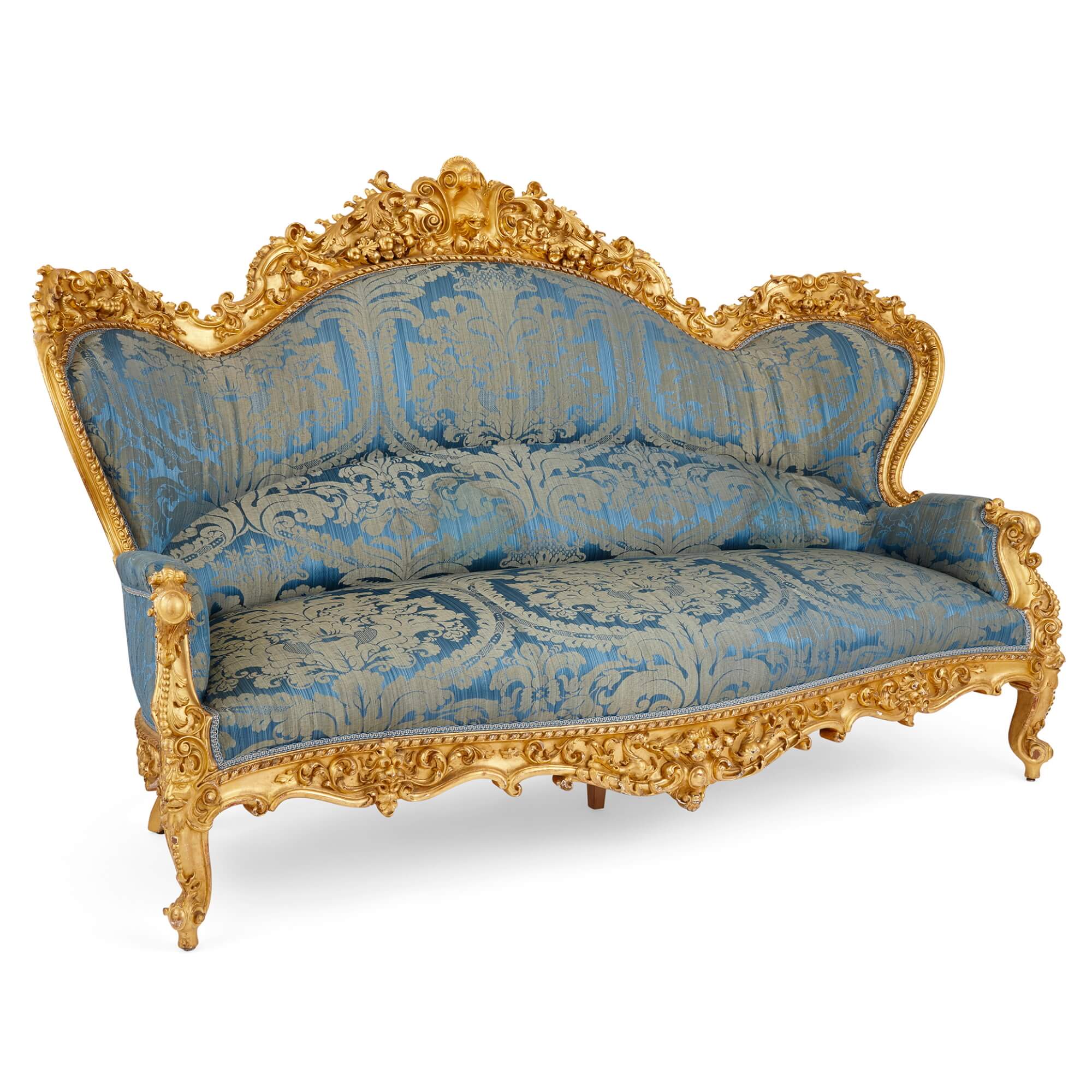 Large, very fine French Rococo revival style carved giltwood sofa ...