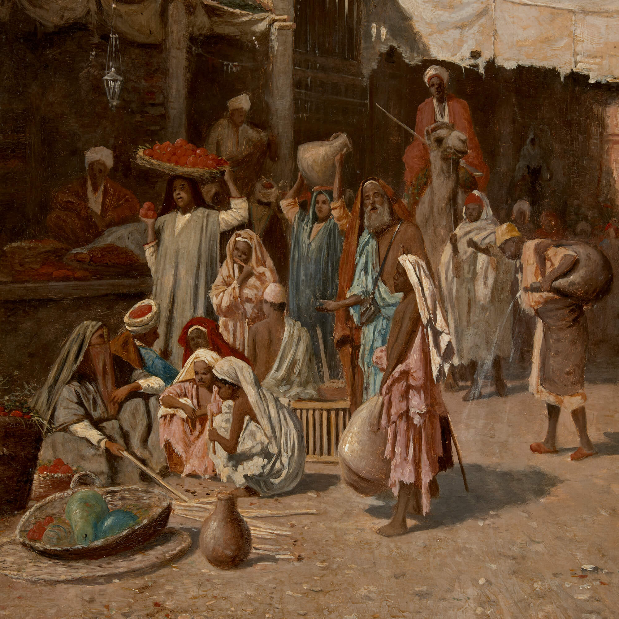Orientalist market scene oil painting by Bernard | Mayfair Gallery