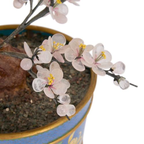 Large Chinese rose quartz cherry blossom model in a cloisonné enamel ...