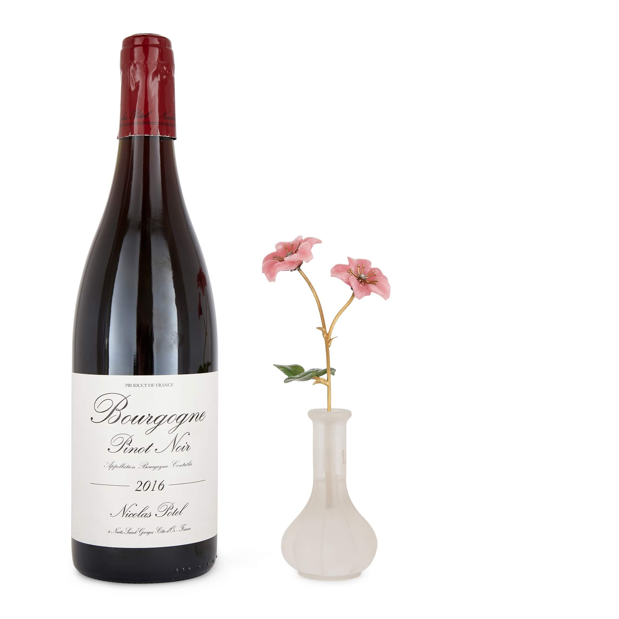 Diamond, frosted rock crystal, vermeil and hardstone flower model ...