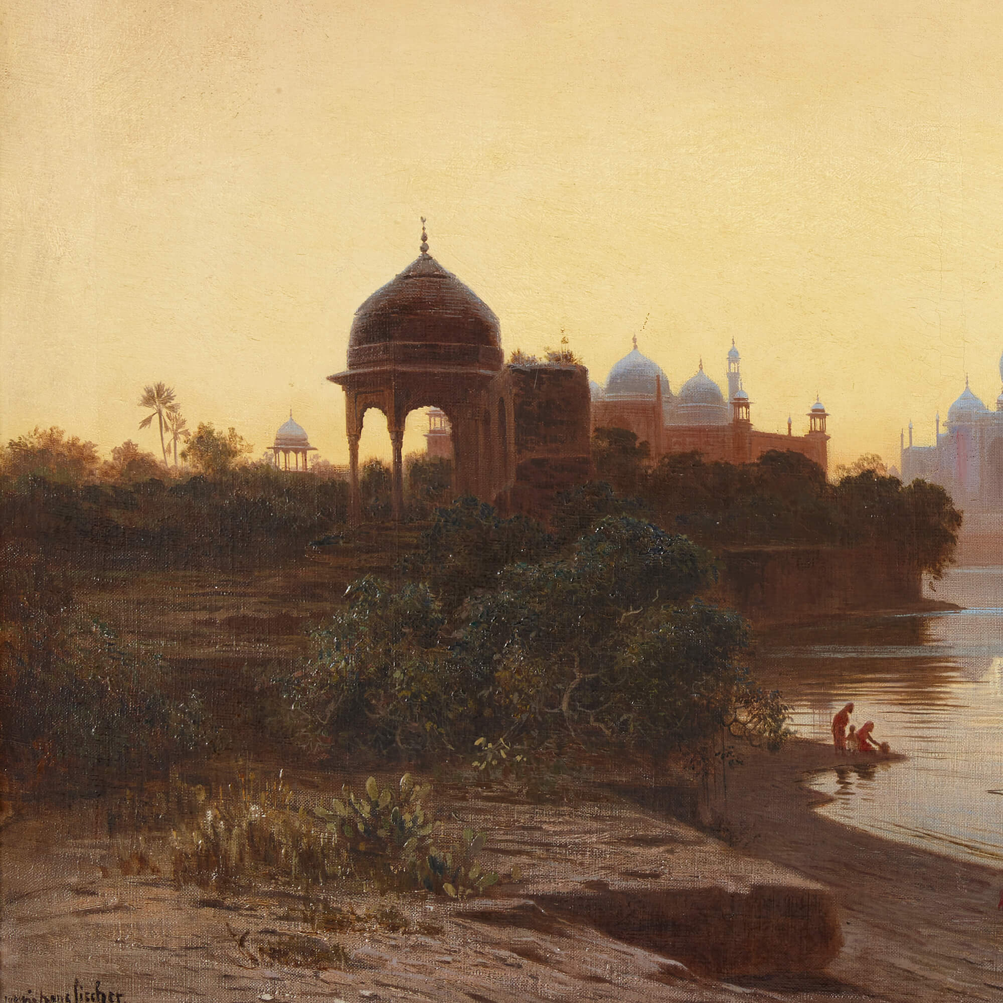The Taj Mahal at sunset by Fischer, 19th Century oil painting | Mayfair ...