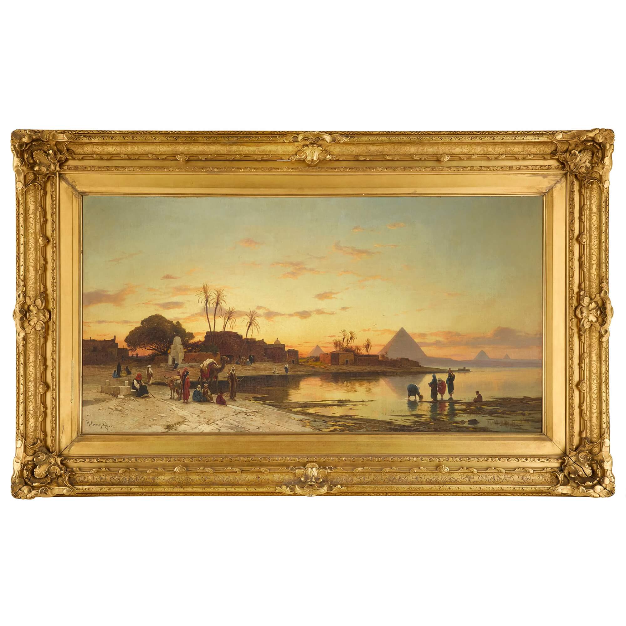 Very fine Orientalist painting of sunset on the Nile by Corrodi ...