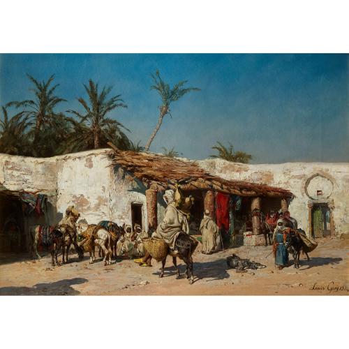Large Orientalist oil painting of animals and figures by Louis Guy ...