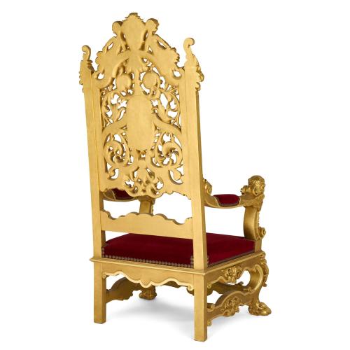 Set of four Italian Baroque style carved giltwood throne armchairs ...