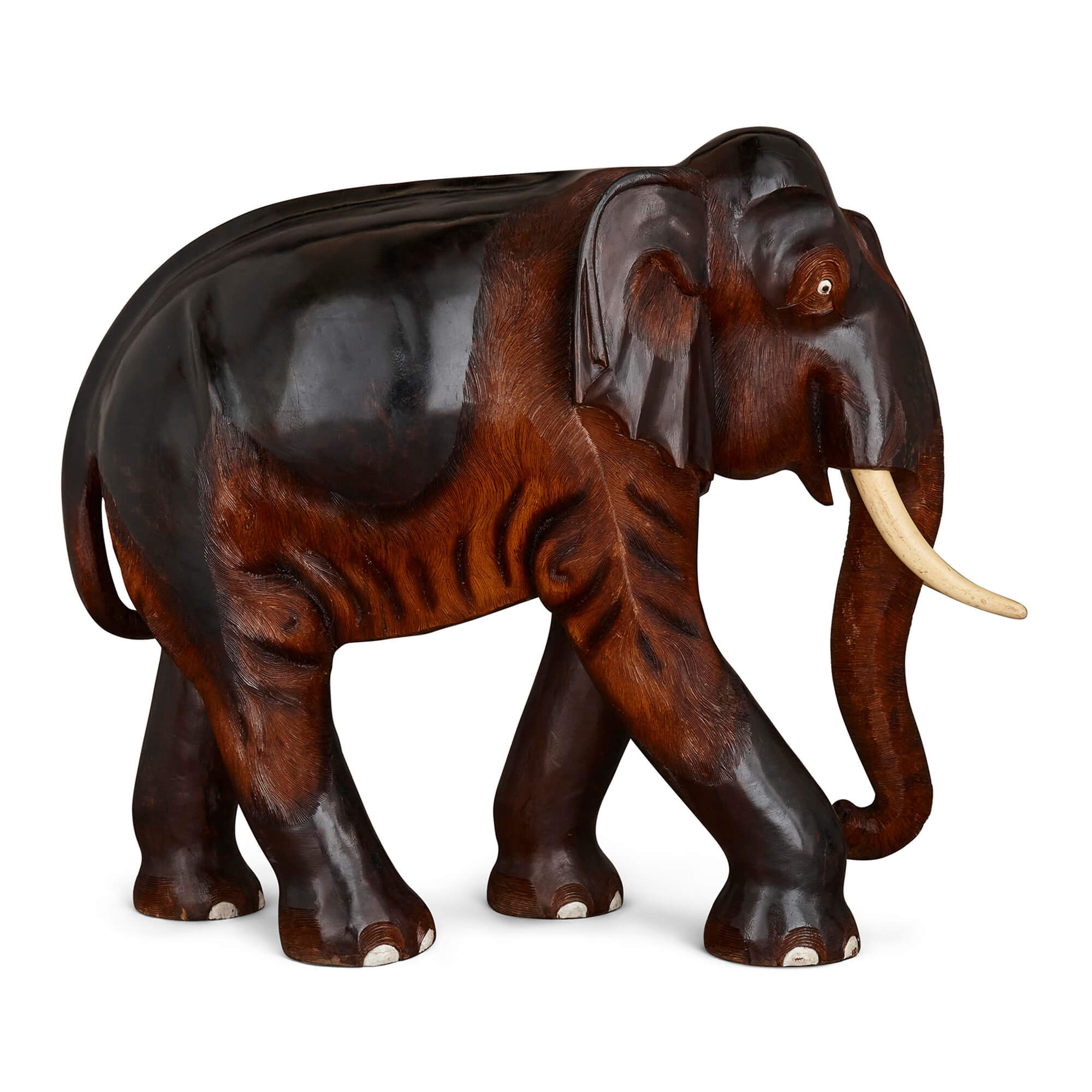 Large Indian carved and painted wood elephant sculpture | Mayfair Gallery