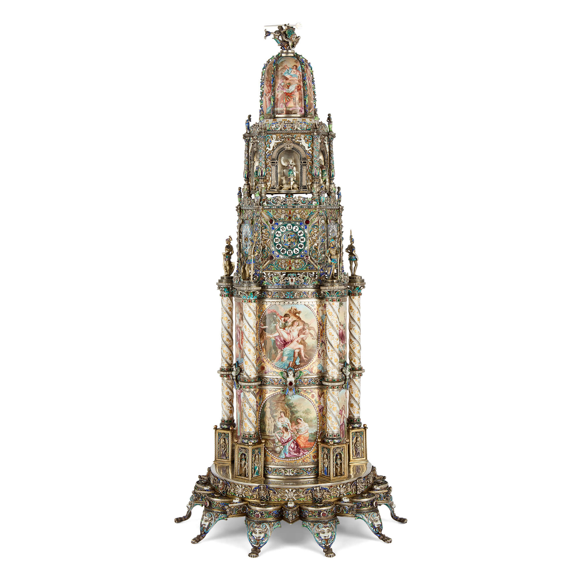 Large Viennese Renaissance Revival silver and enamel clock by Böhm ...