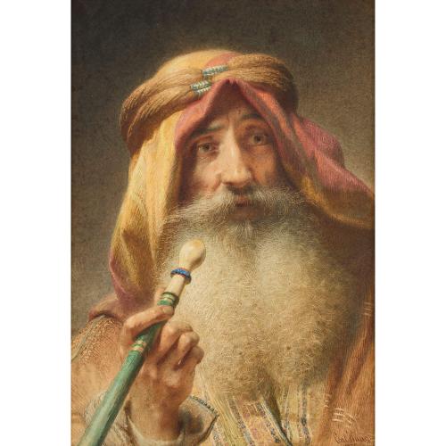 ‘Mashallah!’, large Orientalist watercolour portrait by Carl Haag ...